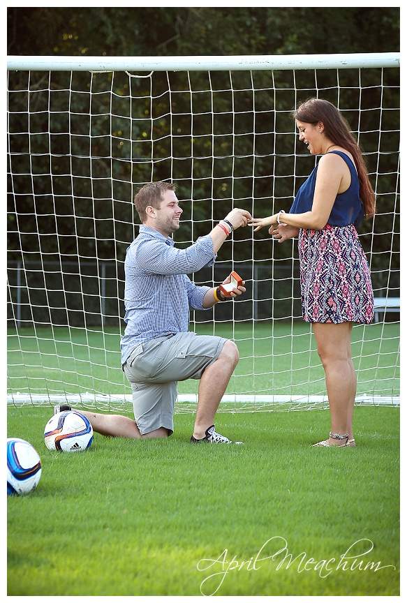 Soccer Field Engagement Proposal: Josh + Becca - April Meachum Photography