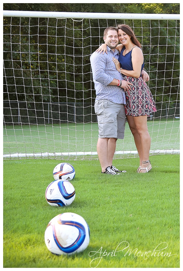 Soccer Field Engagement Proposal: Josh + Becca - April Meachum Photography